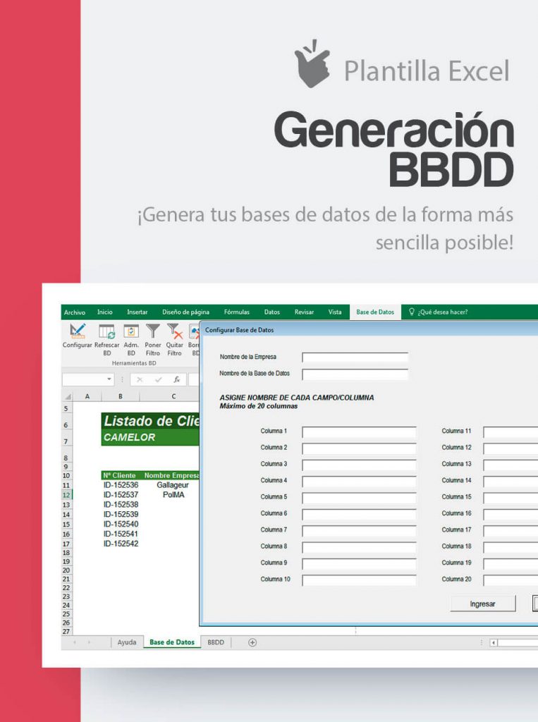 Plantilla Generación BBDD | Plantilla Base de Datos | Base de datos Excel