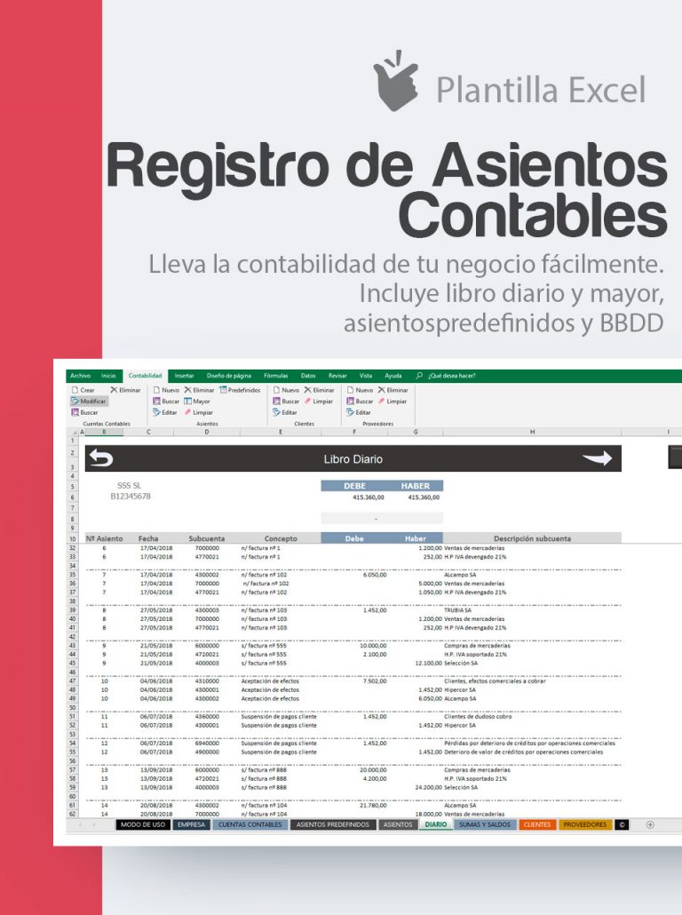 Plantilla Registro de Asientos Contables | Registro de asientos contables